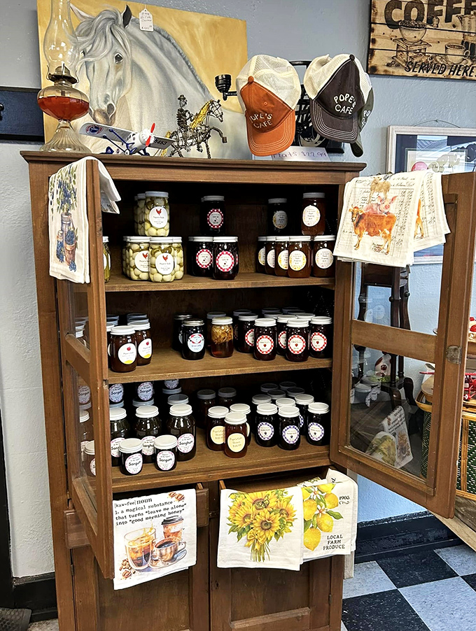 Homemade jams, jellies, and pickles lined up like jewels in a country crown—edible souvenirs that let you take a taste of Pope's home.