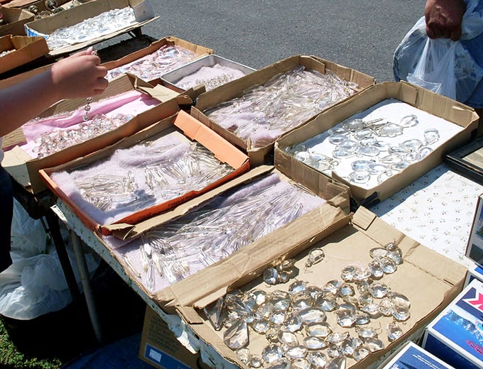 Sunlight catchers from chandeliers past. These crystal teardrops once illuminated formal dining rooms and now await their second act.