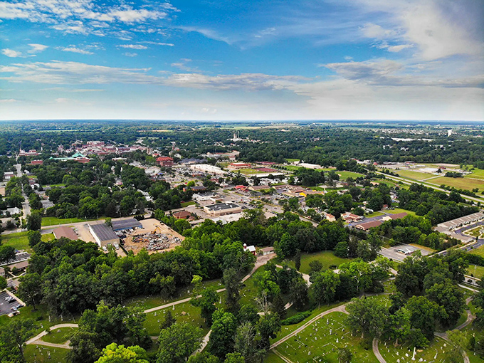 From above, Delaware reveals itself as a perfect balance of green space and community—like someone designed a town with actual humans in mind.