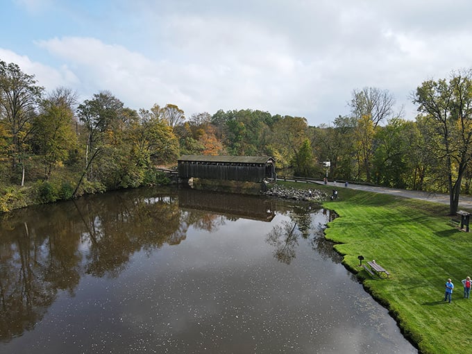 A bird's-eye perspective reveals what the eagles have always known—this bridge isn't just crossing water, it's connecting us to our collective past.
