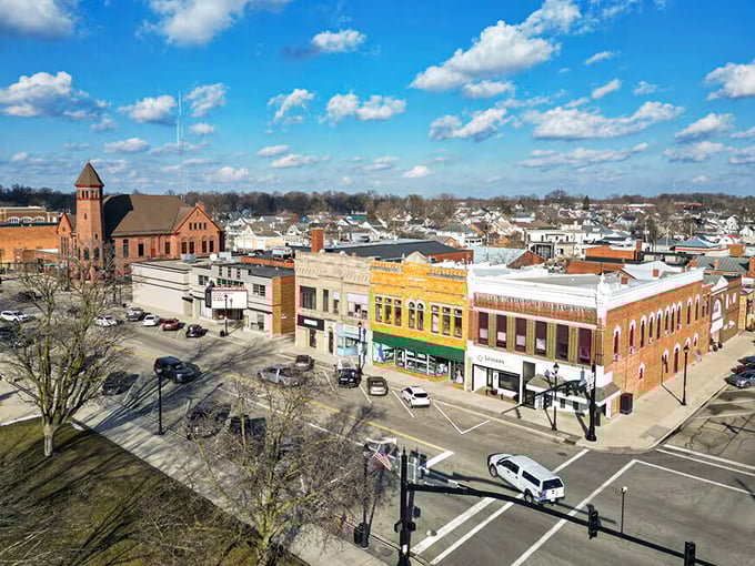 Bird's eye view showcases how this charming town balances heritage architecture with modern convenience.