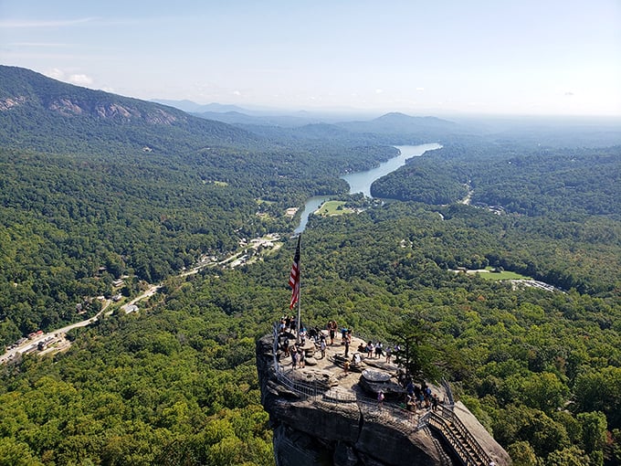 From above, Chimney Rock resembles nature's chess piece – a rook standing guard over Lake Lure and the stunning Hickory Nut Gorge below.