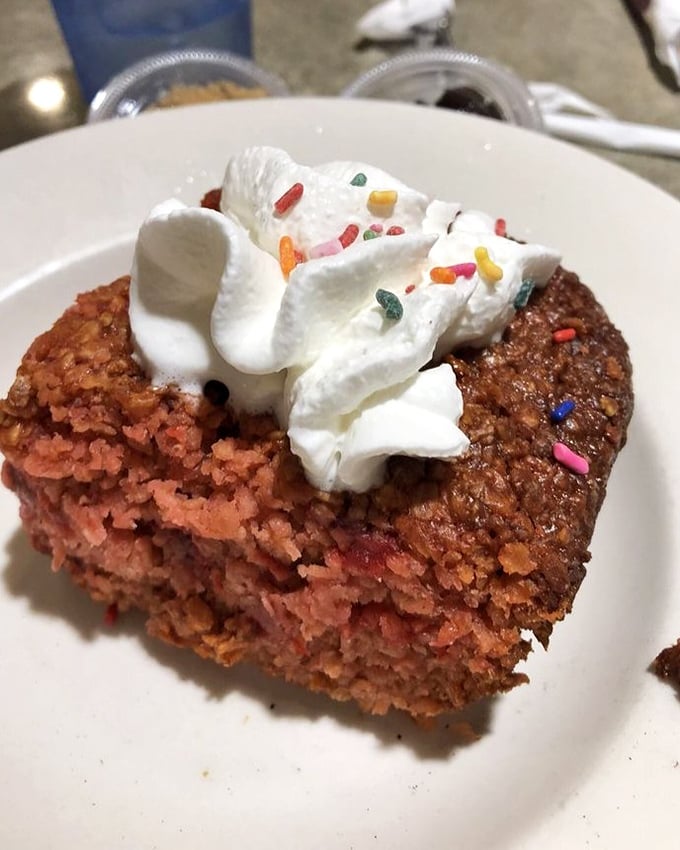 This isn't just baked oatmeal – it's a cinnamon-speckled celebration topped with whipped cream and sprinkles that makes breakfast feel like your birthday.