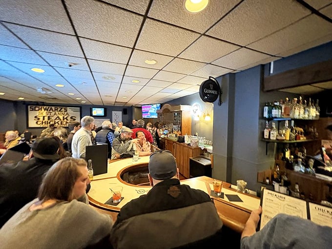 The bar area—where strangers become friends, old fashioneds flow freely, and the Packers are always a safe conversation starter.