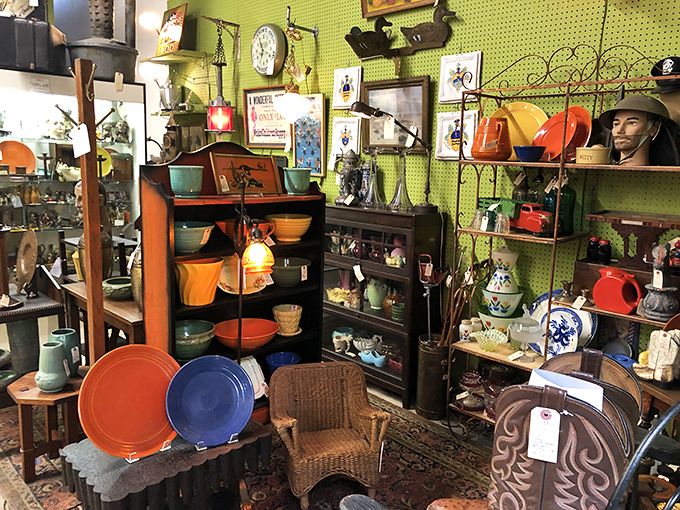 A riot of color against lime-green pegboard—this ceramics corner proves that yesterday's kitchenware makes today's most coveted shelf candy.