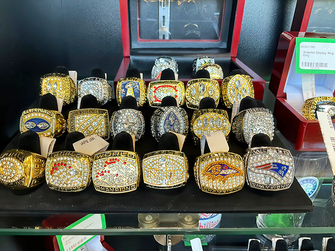 Fantasy football indeed – replica championship rings that let you pretend you caught that winning touchdown in Super Bowl glory.