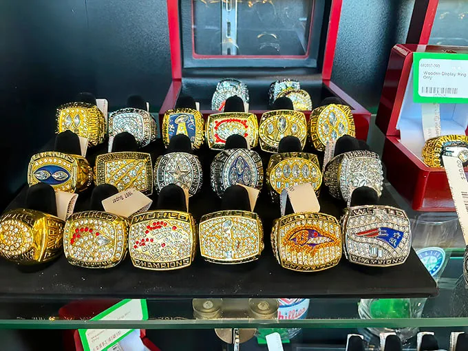 Fantasy football indeed – replica championship rings that let you pretend you caught that winning touchdown in Super Bowl glory.
