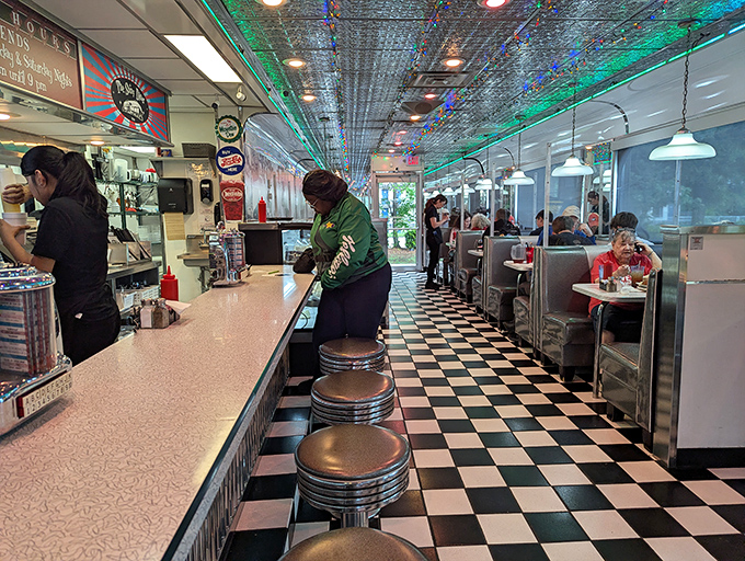 Where food meets nostalgia. The counter seating offers front-row tickets to the culinary show that is The Shiny Diner's kitchen.