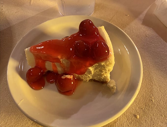 Cherry cheesecake that provides the perfect sweet finale to an already unforgettable dining performance.