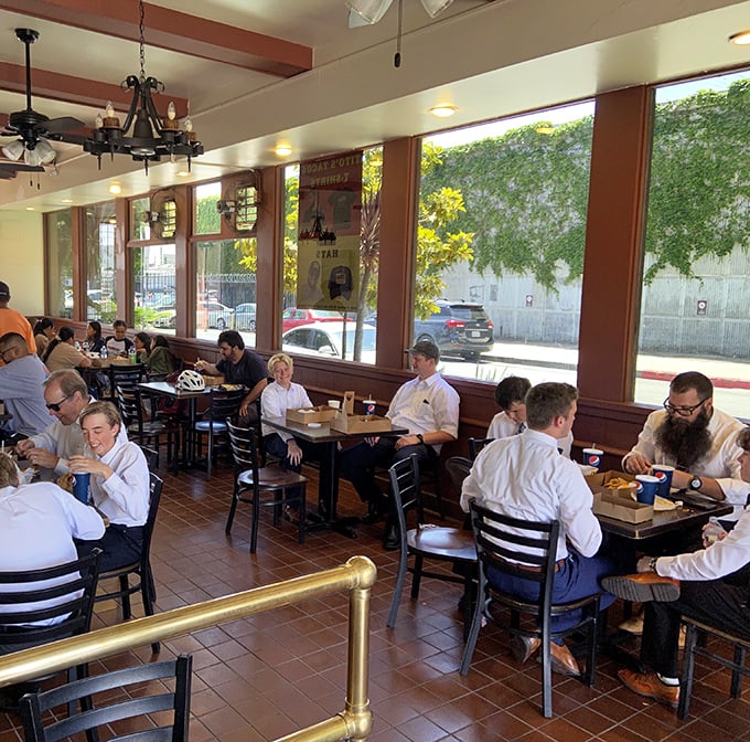 Lunchtime democracy in action. From business suits to t-shirts, Tito's dining room is where LA's diverse population unites over a common love: tacos.