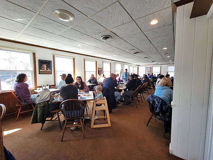 A dining room filled with the happy buzz of people who've discovered that breakfast tastes better when someone else cooks it.
