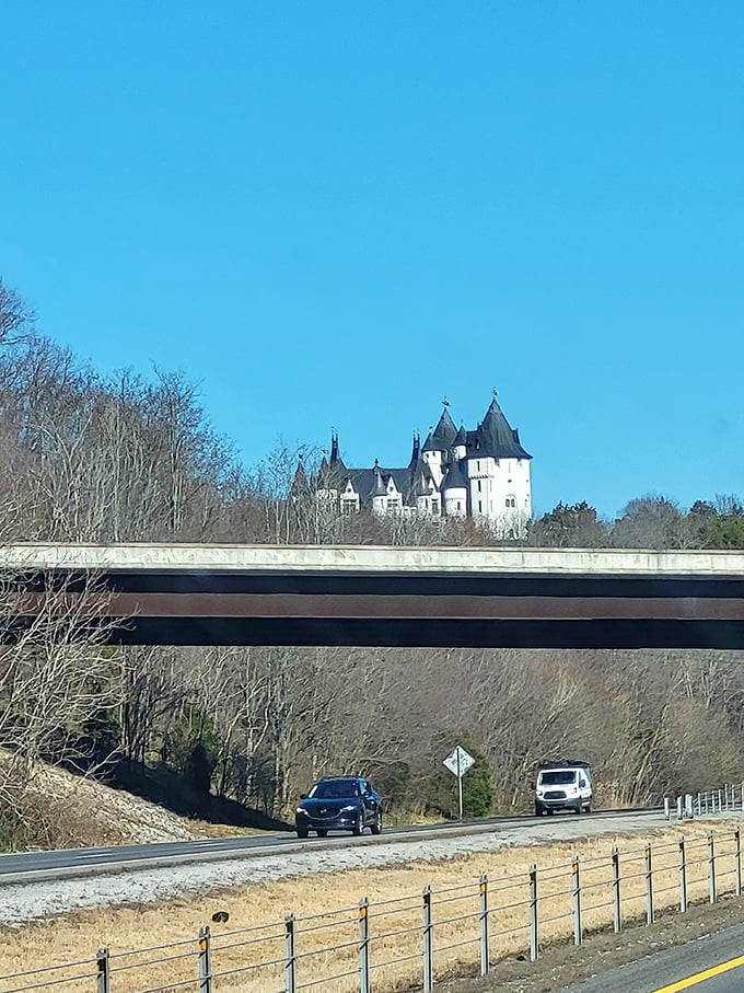 "Is that a castle in Tennessee?" Drivers on the highway below often do double-takes at this unexpected medieval silhouette crowning the distant hill.