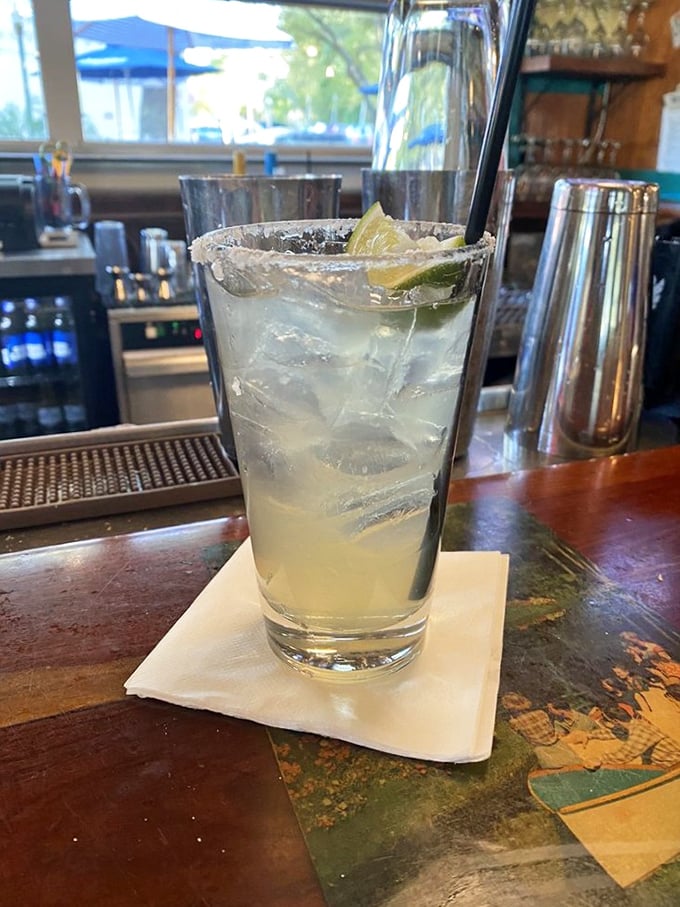 A salt-rimmed margarita that promises refreshment after a day in the Florida sun. The perfect liquid punctuation mark to a seafood feast.