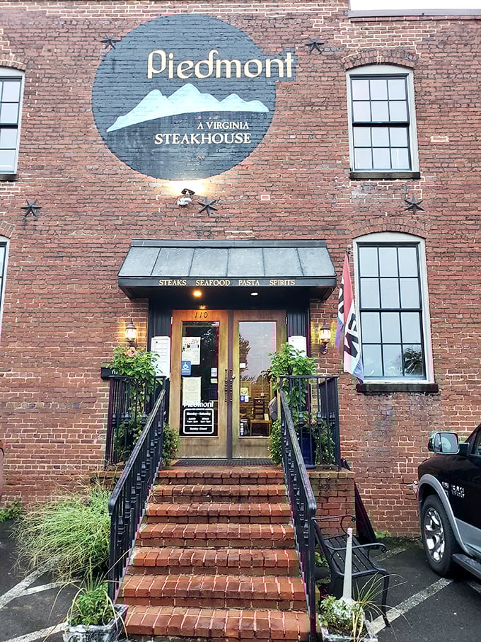 The entrance beckons with brick steps and the restaurant's logo proudly displayed. Like all great journeys, this one begins with a single step – toward steak.