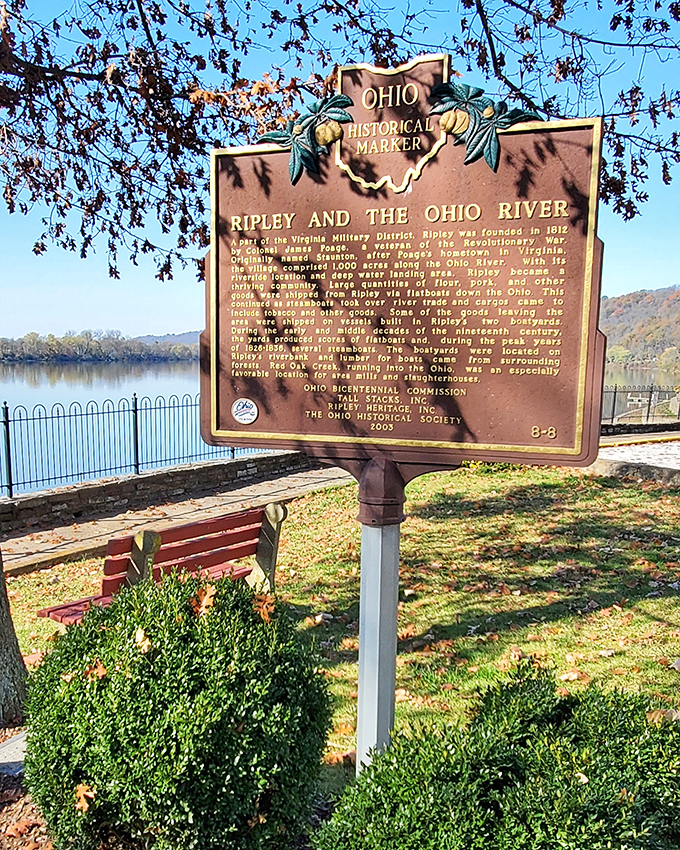 History isn't relegated to museums in Ripley—it stands proudly on street corners, telling stories of river commerce and freedom's path to anyone who takes a moment to read. 