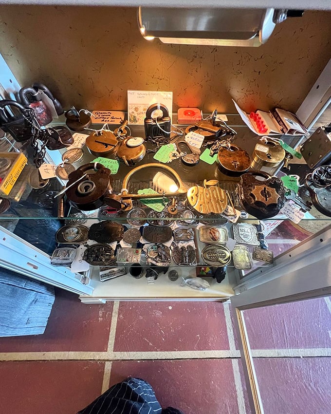 A treasure trove of vintage locks and keys that could open doors to places long forgotten. Each one is a small mechanical puzzle with history built in.