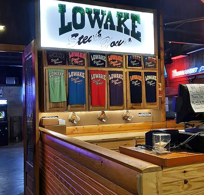 A colorful array of Lowake merch lets you take home bragging rights—because who wouldn't want to advertise finding this meat paradise?