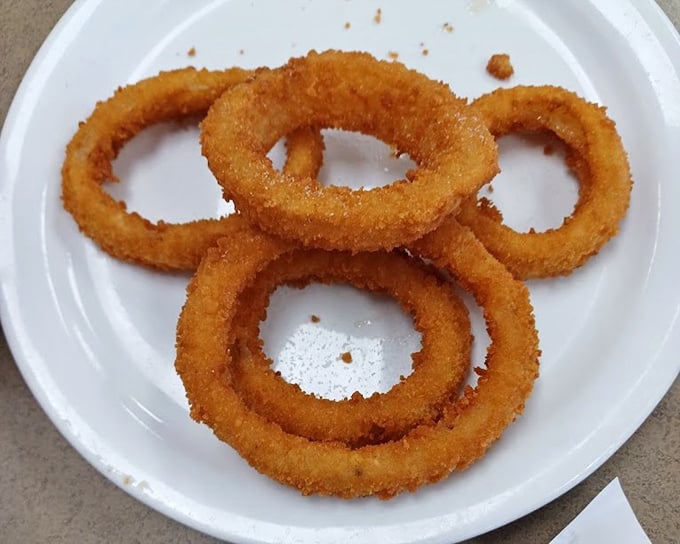 Onion rings with that perfect golden crunch – the supporting actors that sometimes steal the show from the sandwich stars.