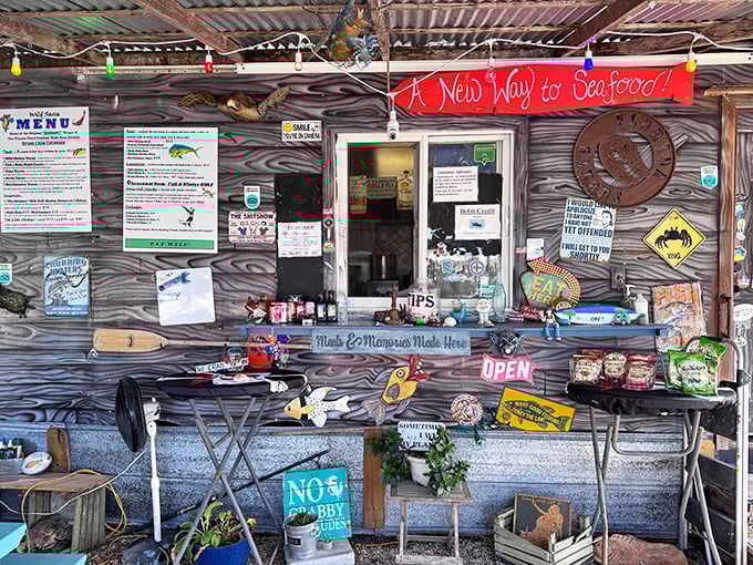 "A New Way to Seafood" isn't just a sign—it's a mission statement. This ordering window has witnessed more food epiphanies than a cooking show marathon.