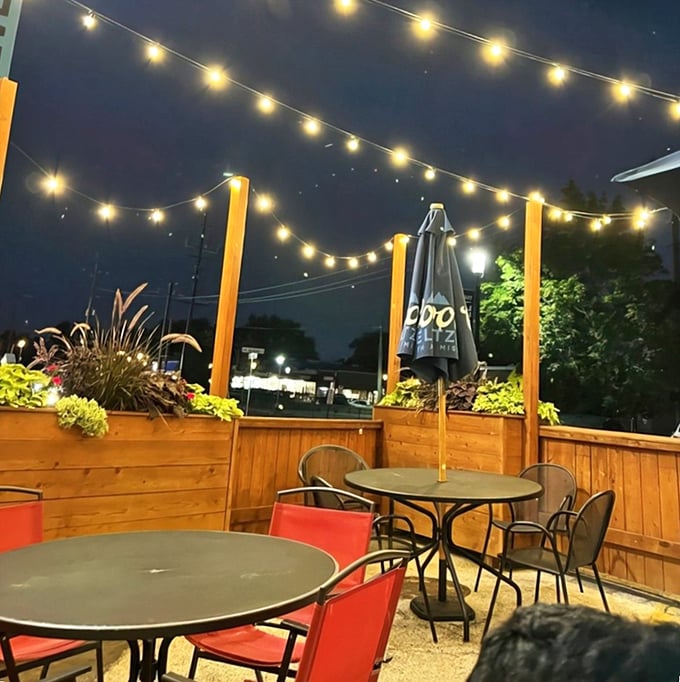 Their outdoor seating area doesn't just offer fresh air—it offers string lights that make everything and everyone look 30% more attractive and photogenic.