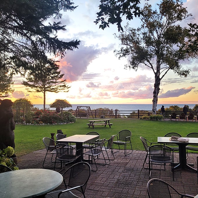 Sunset dining that makes you forget your food—though the food makes you grateful you remembered to make reservations for this Lake Michigan spectacle.