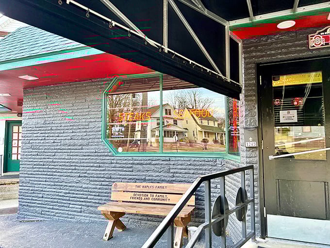 Even the entrance bench welcomes you with Youngstown warmth—"Food, Family, Friends and Community" isn't just a sign, it's a promise.