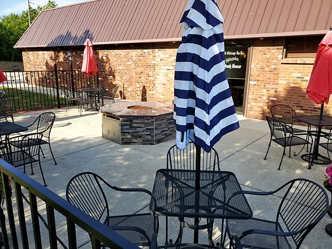 The outdoor patio offers fresh air with your fresh cuts—perfect for those who like their steaks with a side of sky.