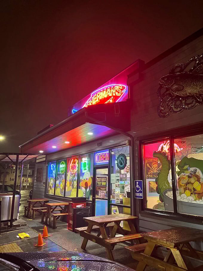 After dark, the neon glow transforms Fisherman's Market into a beacon of culinary hope—like Vegas, but with significantly better seafood.