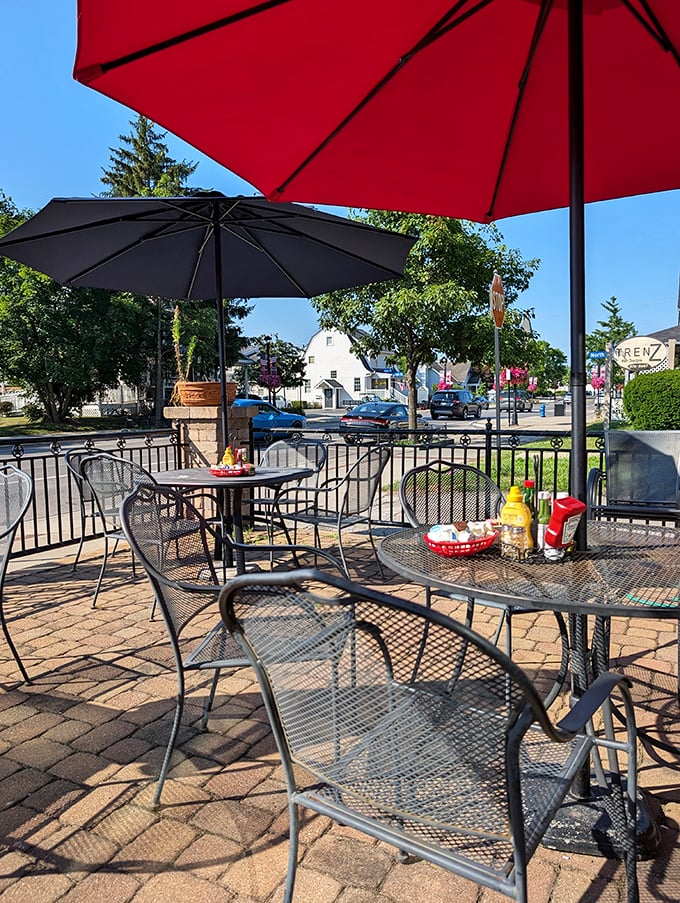 The outdoor patio—where summer mornings turn into perfect afternoons. Fresh air makes everything taste better, especially when there's shade.