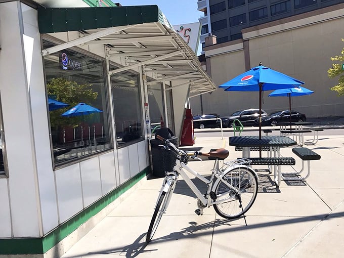 When Indiana weather cooperates, these outdoor tables offer fresh air with your fresh eggs—and a prime spot for people-watching.
