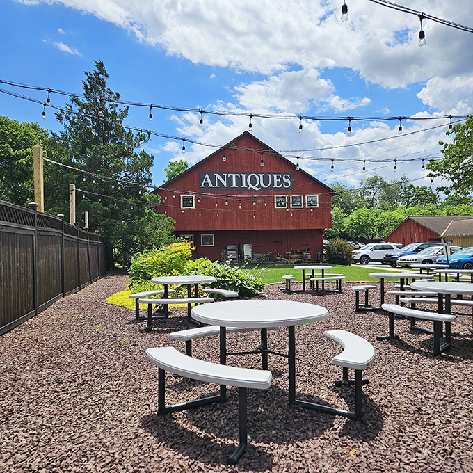 Beyond the restaurant, picnic tables await under string lights with a view of the antique barn – Pennsylvania charm that begs for lingering summer evenings.
