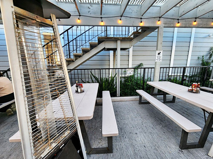 The outdoor seating area – where the ocean breeze enhances every bite, and strangers become friends over shared recommendations and seafood euphoria.