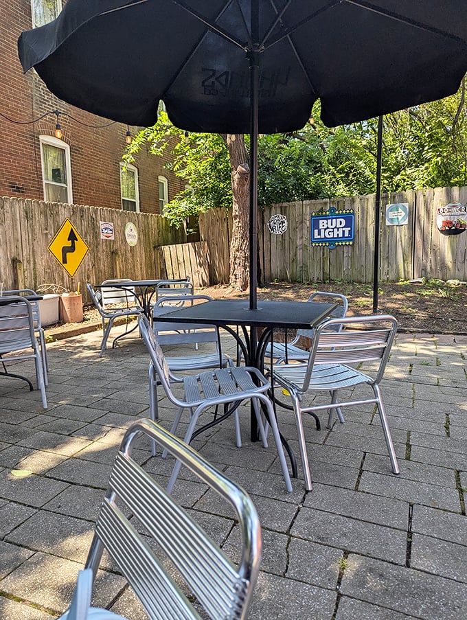 The outdoor patio—a little urban oasis where you can enjoy your burger in the fresh air while contemplating ordering a second one.