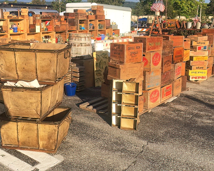 The outdoor section—where vintage crates that once carried sodas and supplies now carry endless possibilities for creative repurposing.