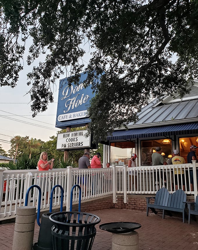 A line forms outside as the Florida sun sets—proof that breakfast brilliance knows no time constraints at this beloved Destin institution.