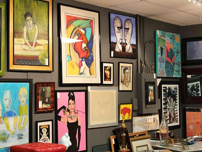 Wall-to-wall personality! This eclectic art gallery showcases everything from pop culture icons to abstract expressions, proving there's something for every aesthetic appetite.
