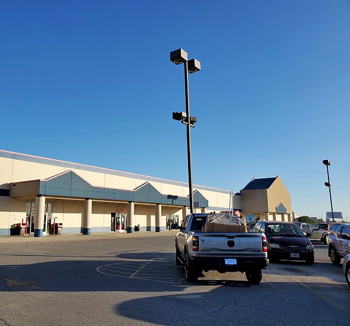 Even the parking lot speaks to Texas Thrift's popularity. Pickup trucks loaded with newfound treasures head home to start their second lives.