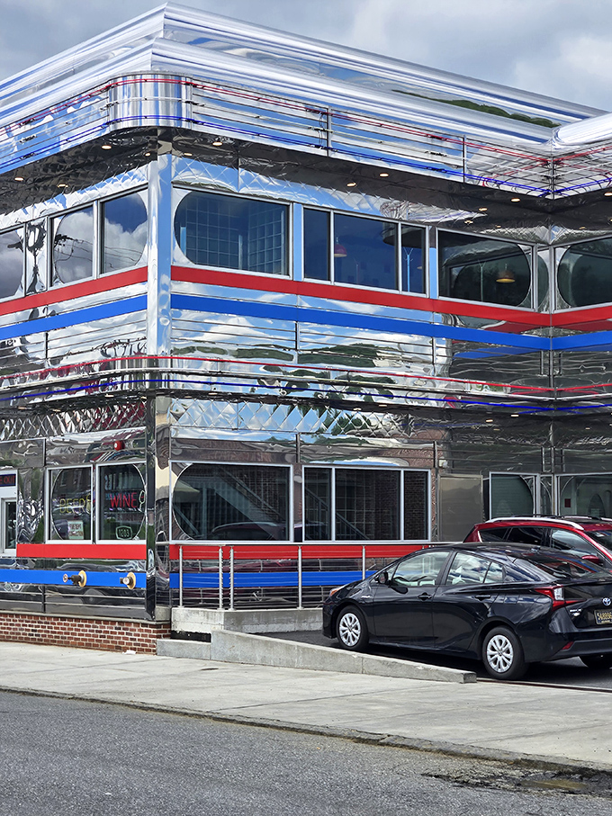 The chrome exterior catches Delaware sunlight like a mirror ball, making Goobers Diner impossible to miss—and even harder to forget.