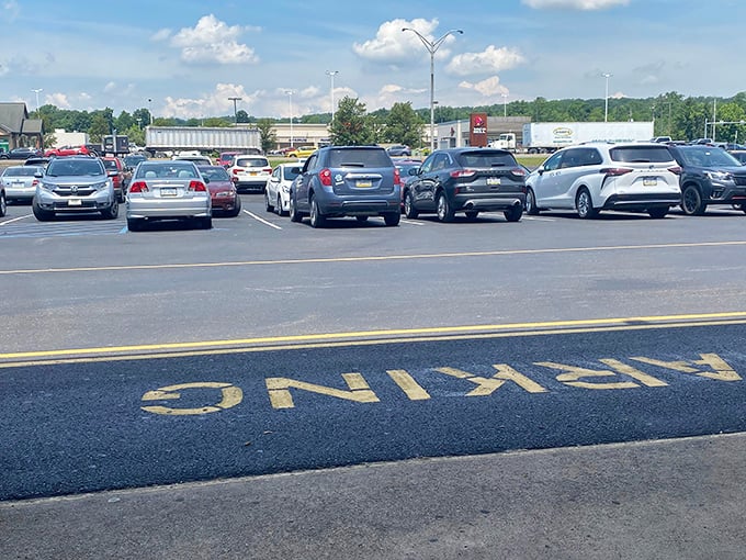 A packed parking lot – the universal sign of thrift store excellence. Every car represents someone inside having their "I can't believe I found this!" moment.