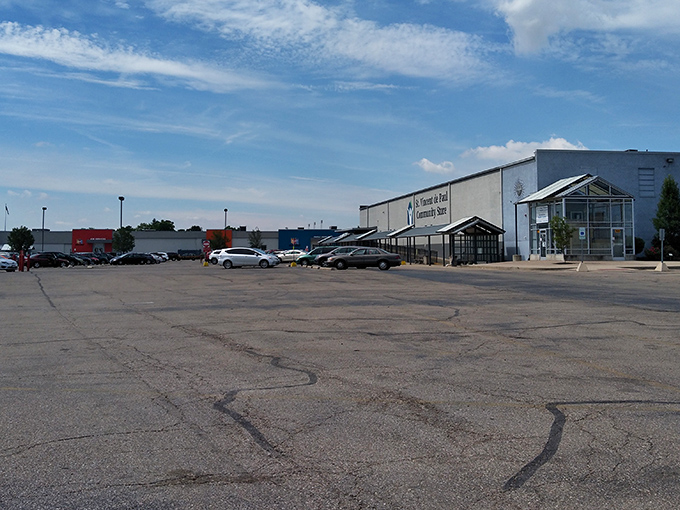 A parking lot that's seen countless cars arrive empty and leave filled with treasures – the first step in every thrifter's adventure.