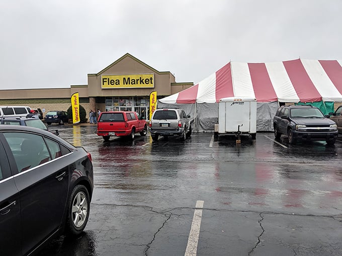 Rain or shine, the treasure hunt continues. Even gray skies can't dampen the enthusiasm of dedicated flea market aficionados at this Rossville landmark.
