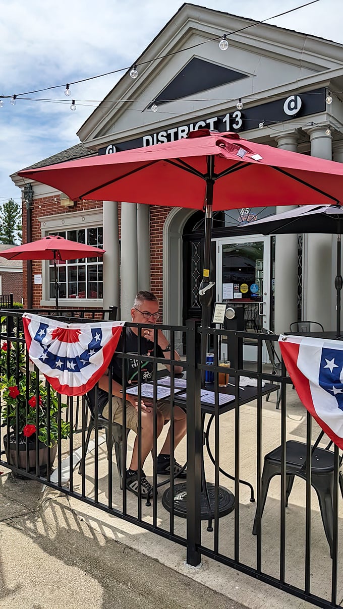 The patio – where fresh air makes everything taste better and patriotic bunting reminds you that good food is the true American dream.