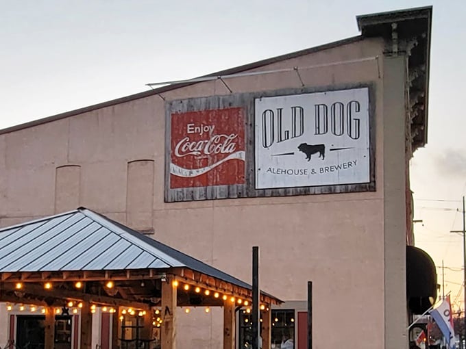As dusk approaches, the iconic Old Dog sign glows against the twilight sky, marking the spot where food memories are made and calories are worth every single one.