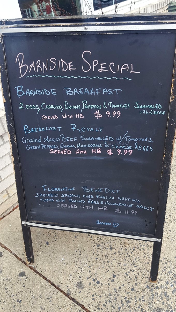 The specials board—where breakfast dreams are spelled out in chalk and decisions become even harder. That Florentine Benedict is calling my name!