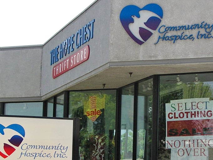 The welcoming facade that signals to bargain hunters they've reached their destination—retail therapy with a side of community service.