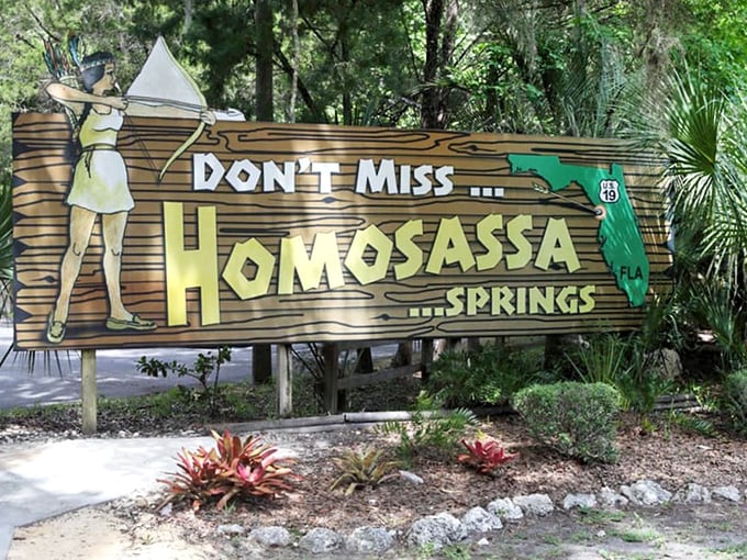 This vintage roadside sign captures Homosassa Springs' retro charm perfectly—a place that invites you to slow down and stay awhile without breaking the bank.