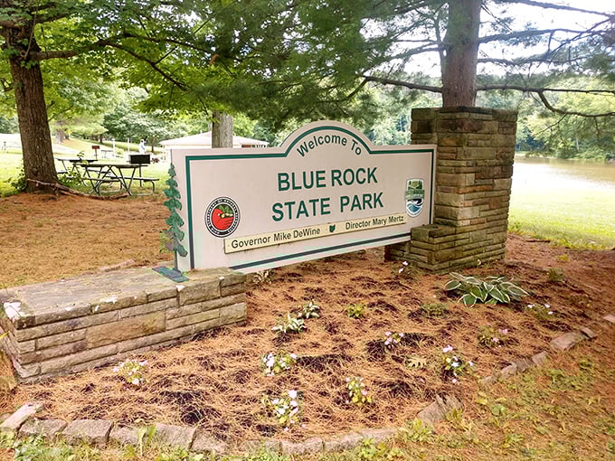 The welcome sign marks the entrance to your temporary escape from traffic jams, deadlines, and smartphone notifications.