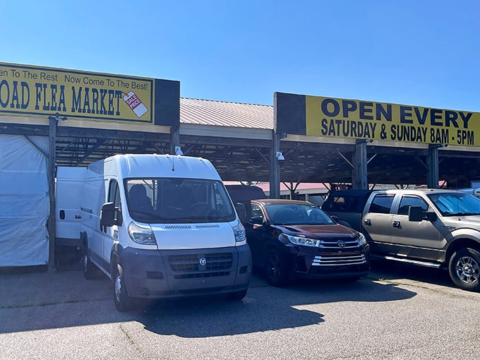 "Been to the rest, now come to the best!" The market's welcoming signage promises weekend adventures from 8am to 5pm, rain or shine.
