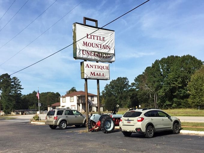 The sign that's guided countless treasure hunters to this unassuming spot—South Carolina's answer to Ali Baba's cave.