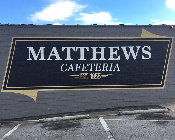 The Matthews Cafeteria sign stands as a beacon of hope in a world of trendy food fads – promising timeless flavors since Eisenhower was president.
